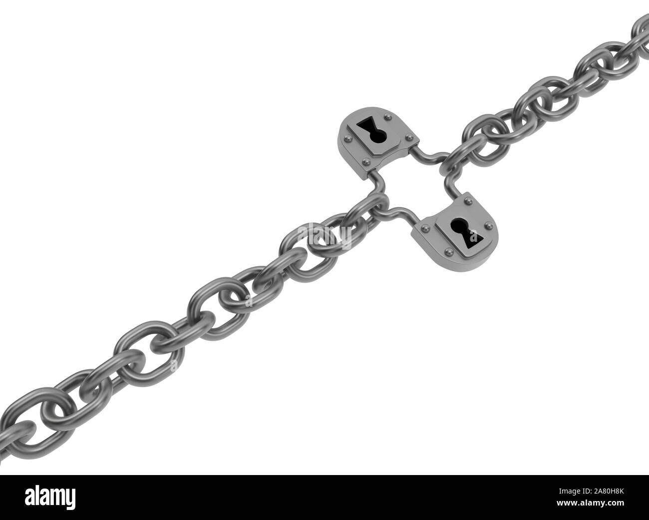 Chain padlock double link, dark grey metal 3d illustration, isolated ...