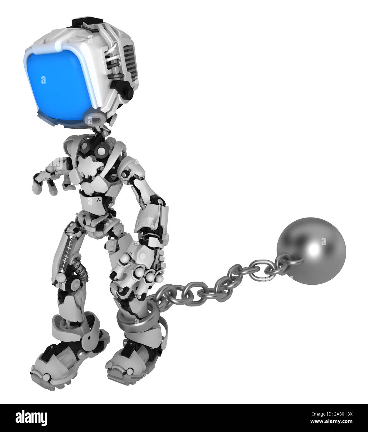 Screen robot figure character pose with ball and chain, 3d illustration ...