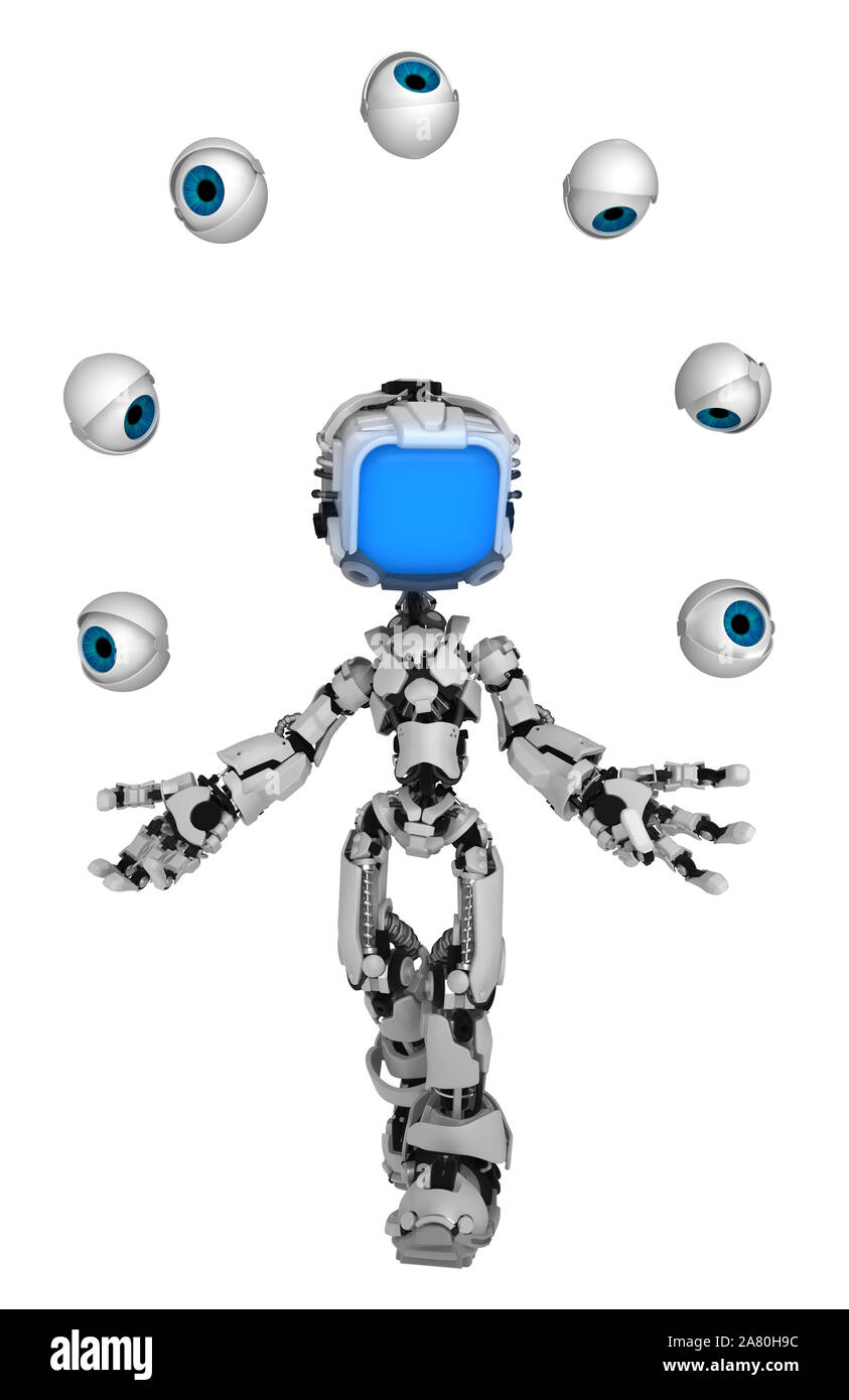 Screen robot figure character pose juggling camera eyes, 3d ...
