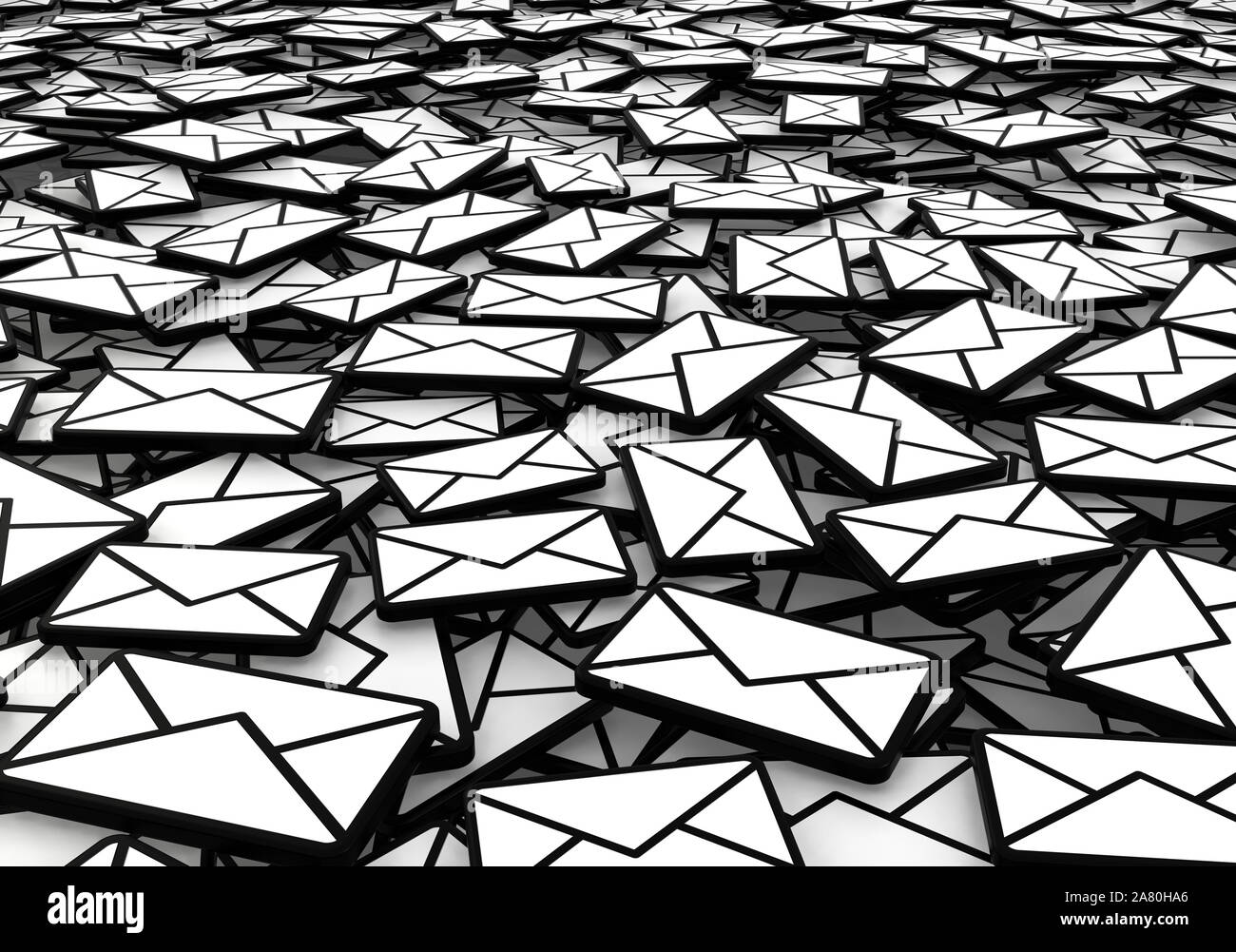 Mail letter symbols surface close, 3d illustration, horizontal ...