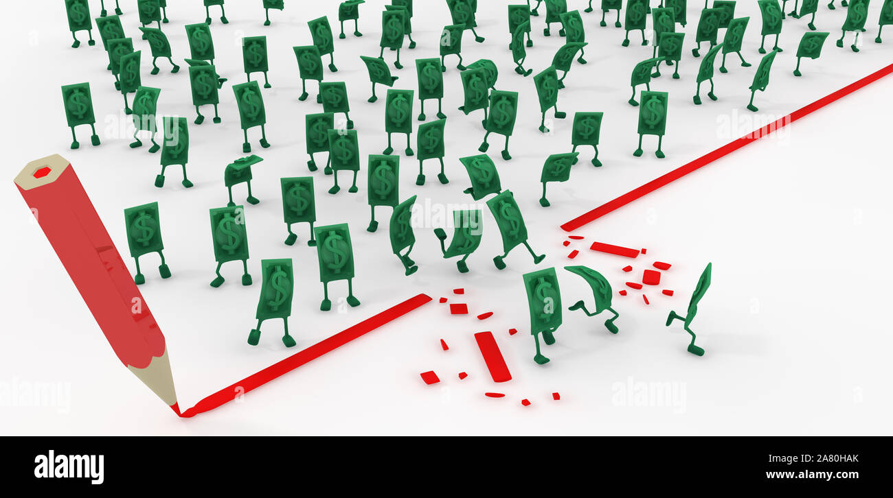 Dollar money symbol cartoon characters red line draw breakthrough, 3d ...