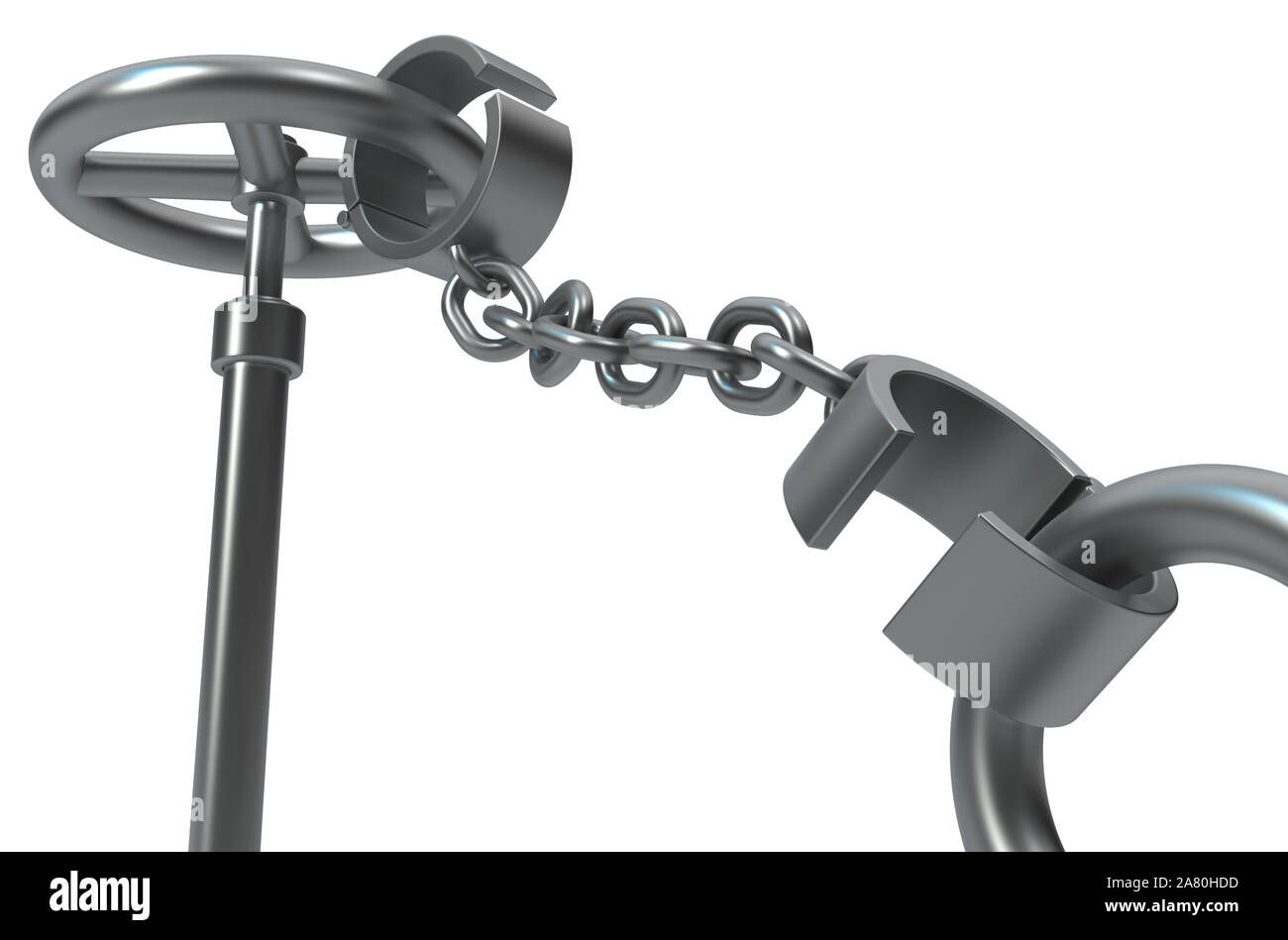 Shackles chain valve handle secured close grey metal 3d illustration ...