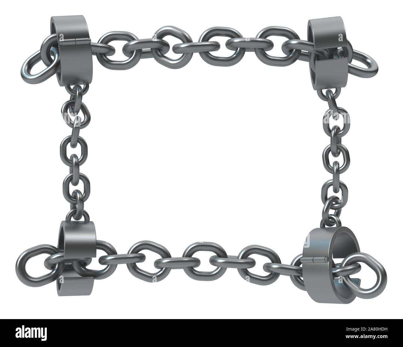 Shackles chain frame part grey metal 3d illustration, isolated ...