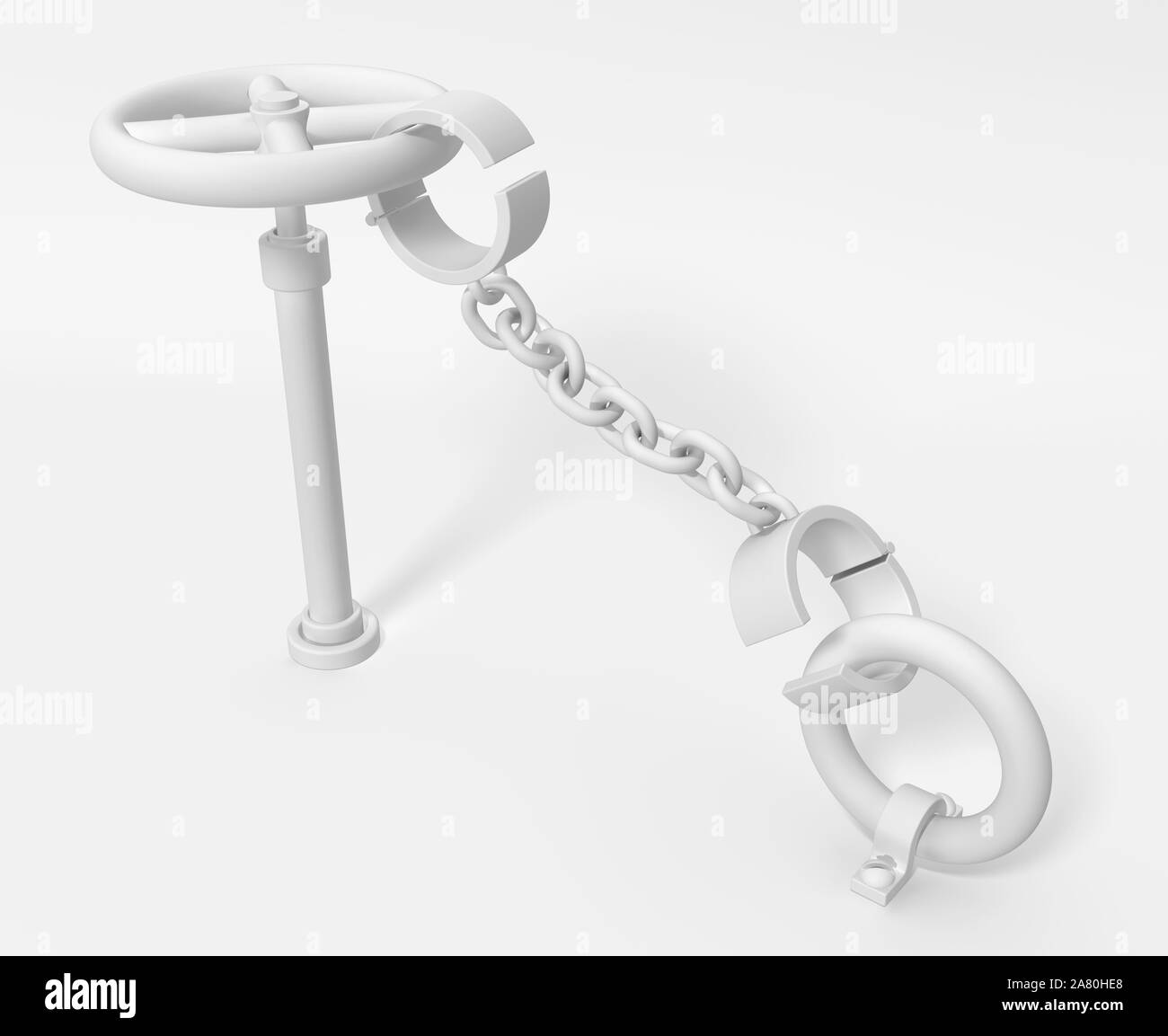Shackles chain valve handle secured attached to ring, white 3d ...