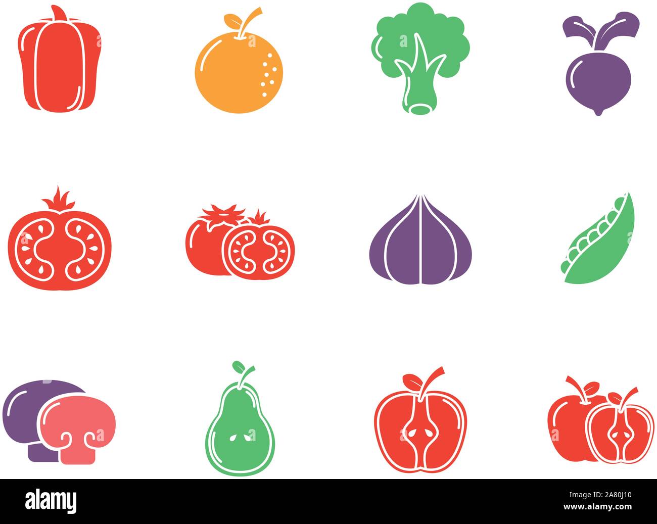 fruits and vegetables fresh icons set flat design vector illustration ...