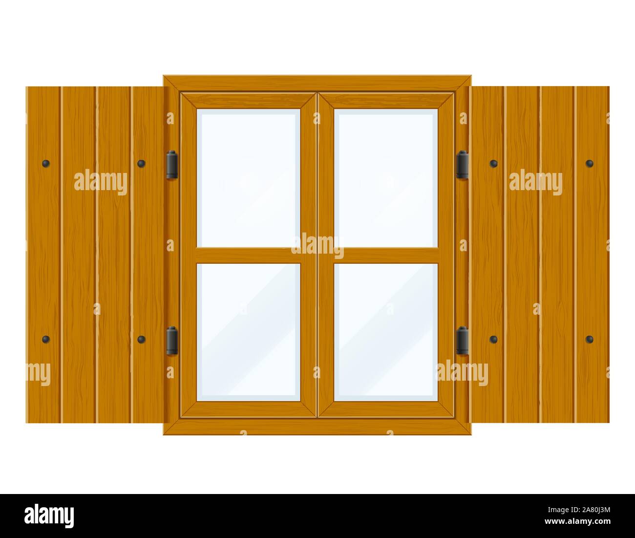 open wooden window with shutters and transparent glass for design ...