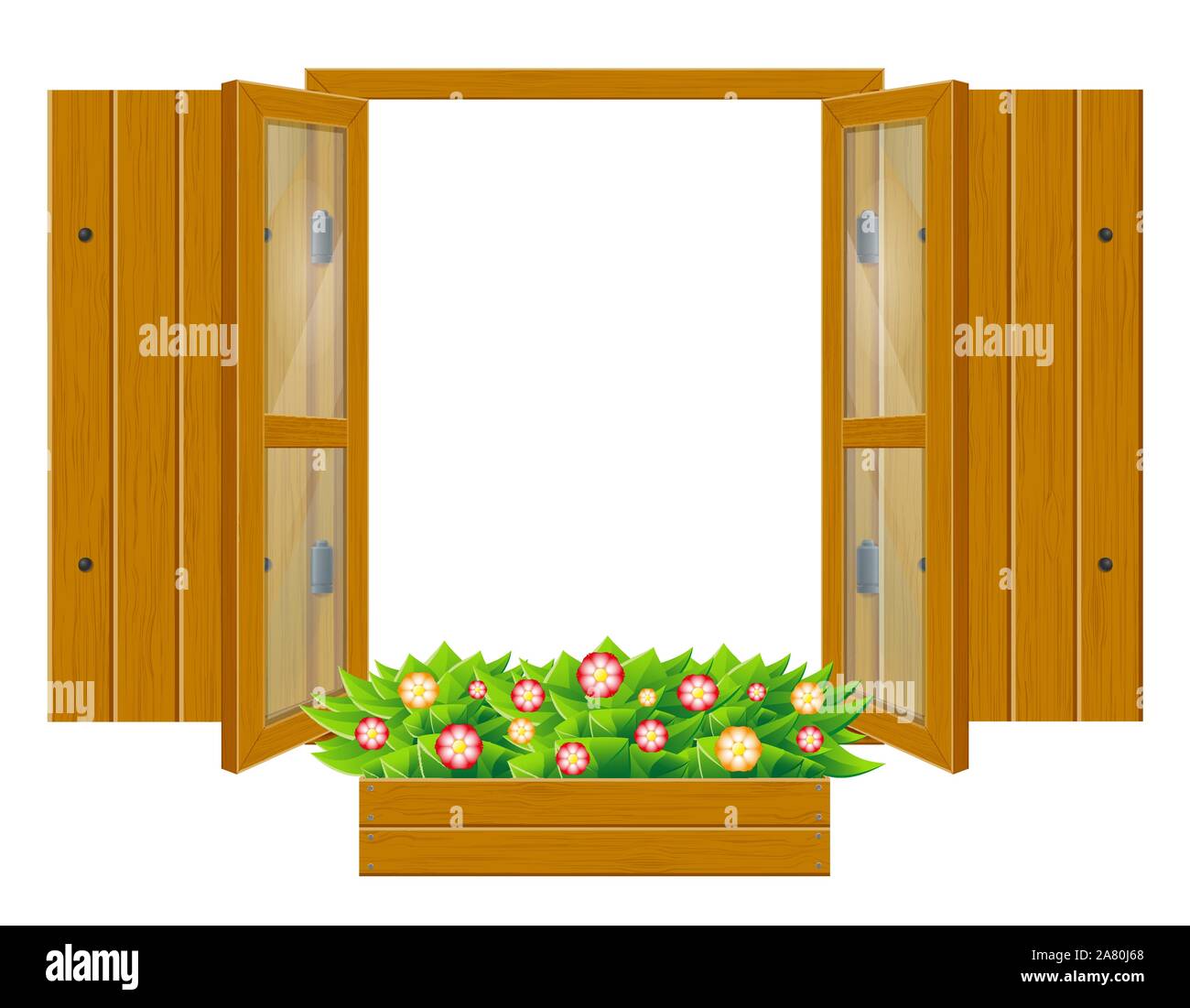 open wooden window with shutters and transparent glass for design ...