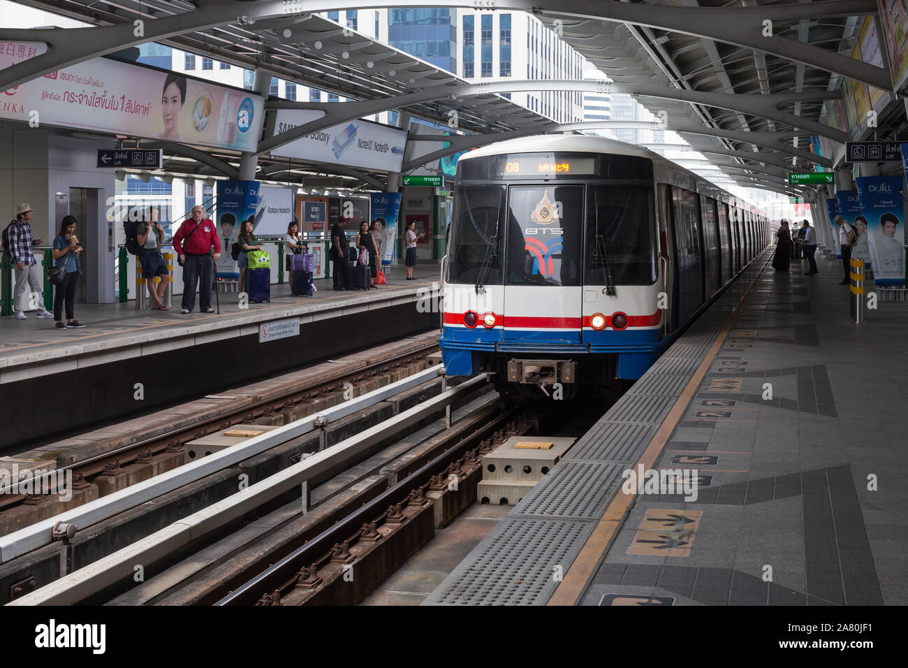 BTS train metro station with train in Bangkok Thailand Stock Photo - Alamy
