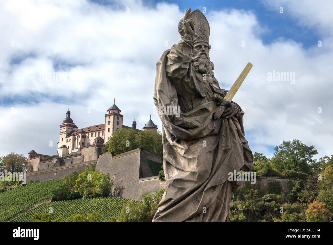 Statue of St.Kilian (St.Kilianus) on Saints' Bridge across the River ...