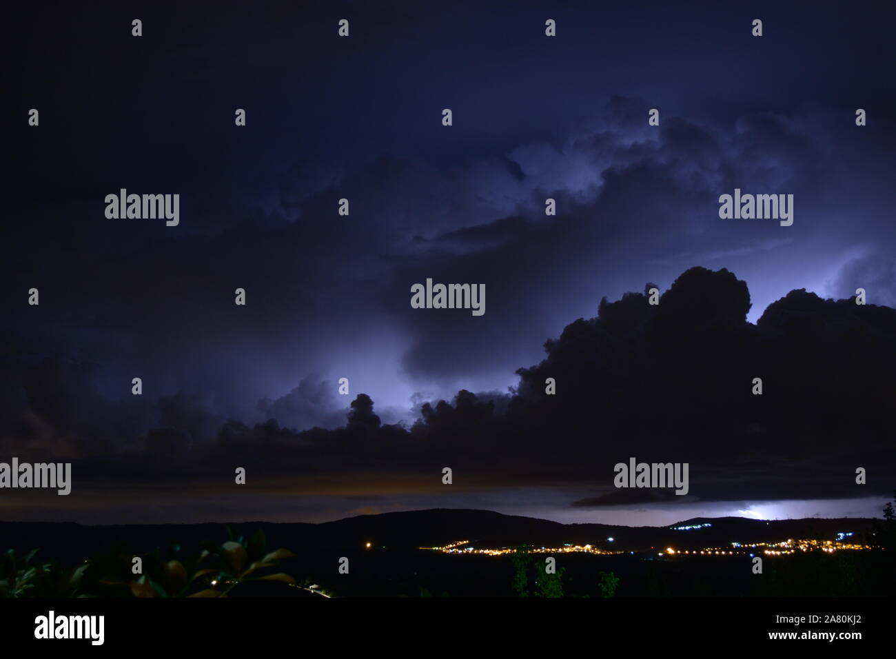 Dangerous lightning storm in the dark of night Stock Photo - Alamy
