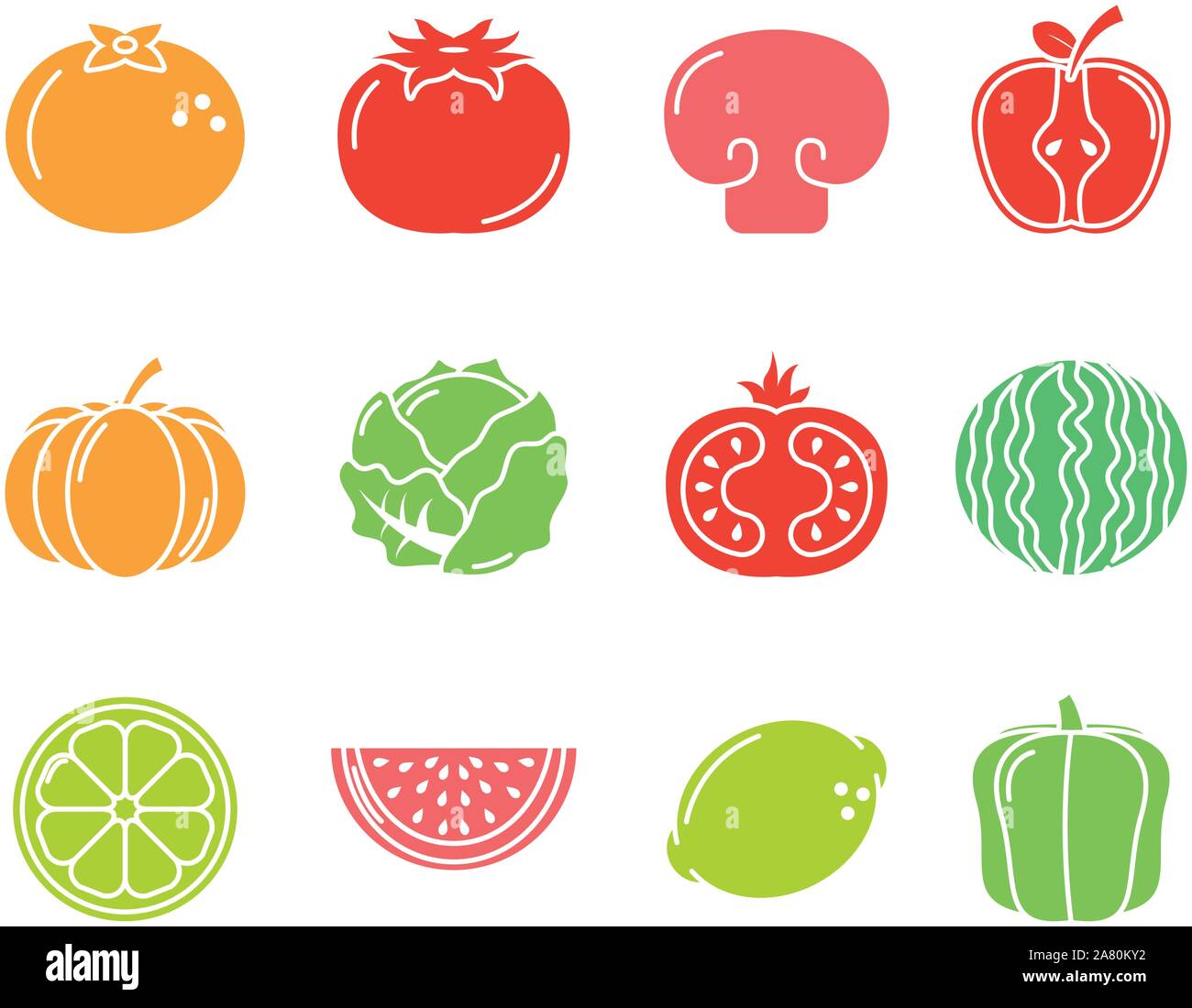 fruits and vegetables fresh icons set flat design vector illustration ...