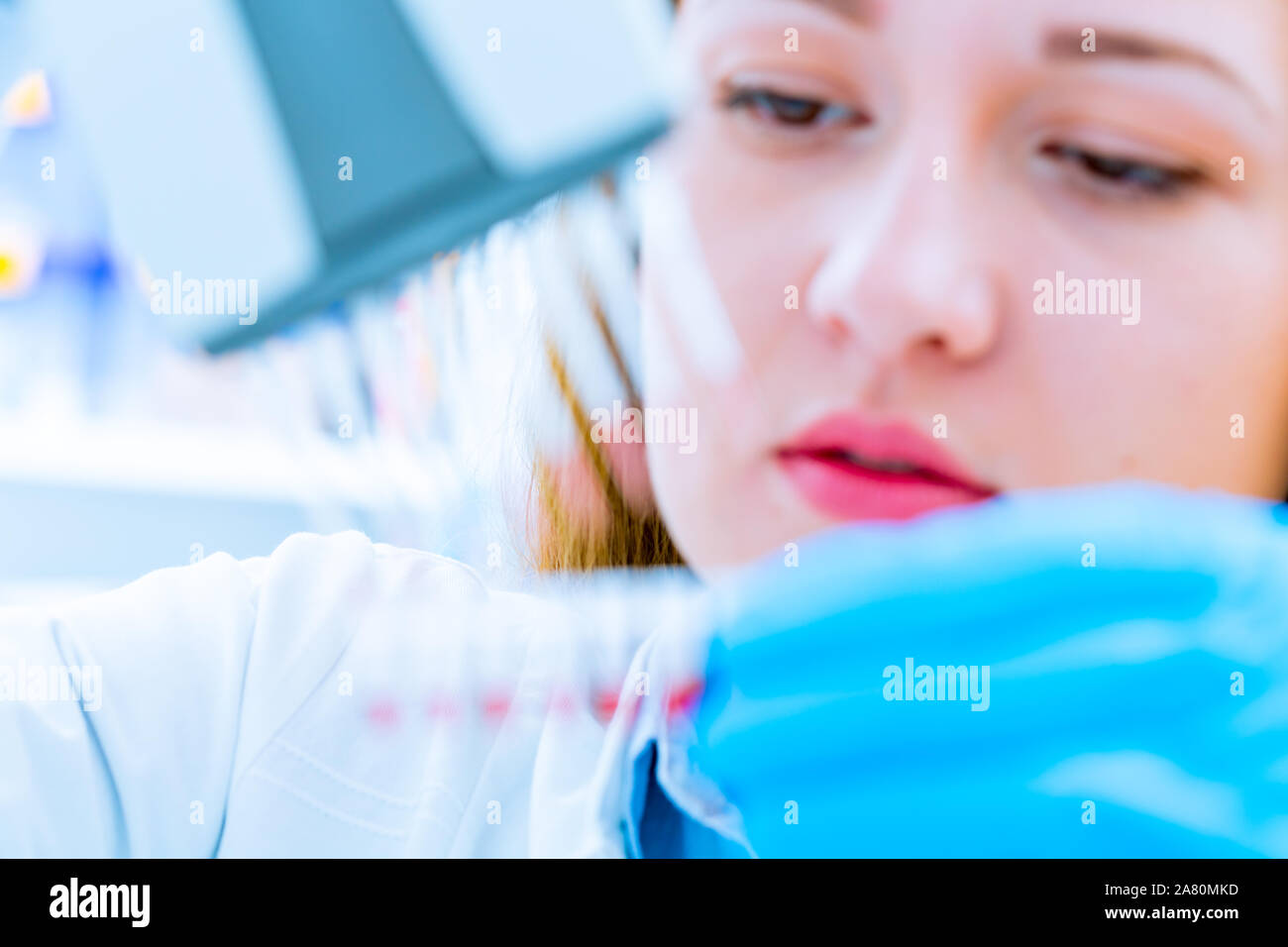 Girl lab technician at the clinic's microbiology laboratory Stock Photo ...