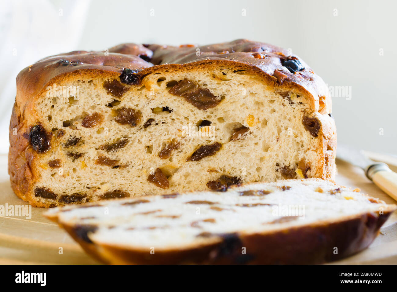 Barmbrack or bairin breac a traditional Irish fruit loaf made with ...