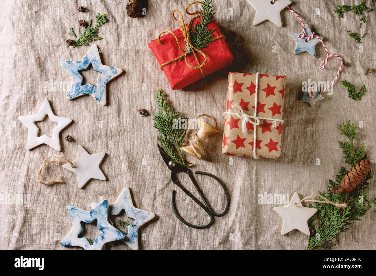 Christmas stars and gifts Stock Photo - Alamy