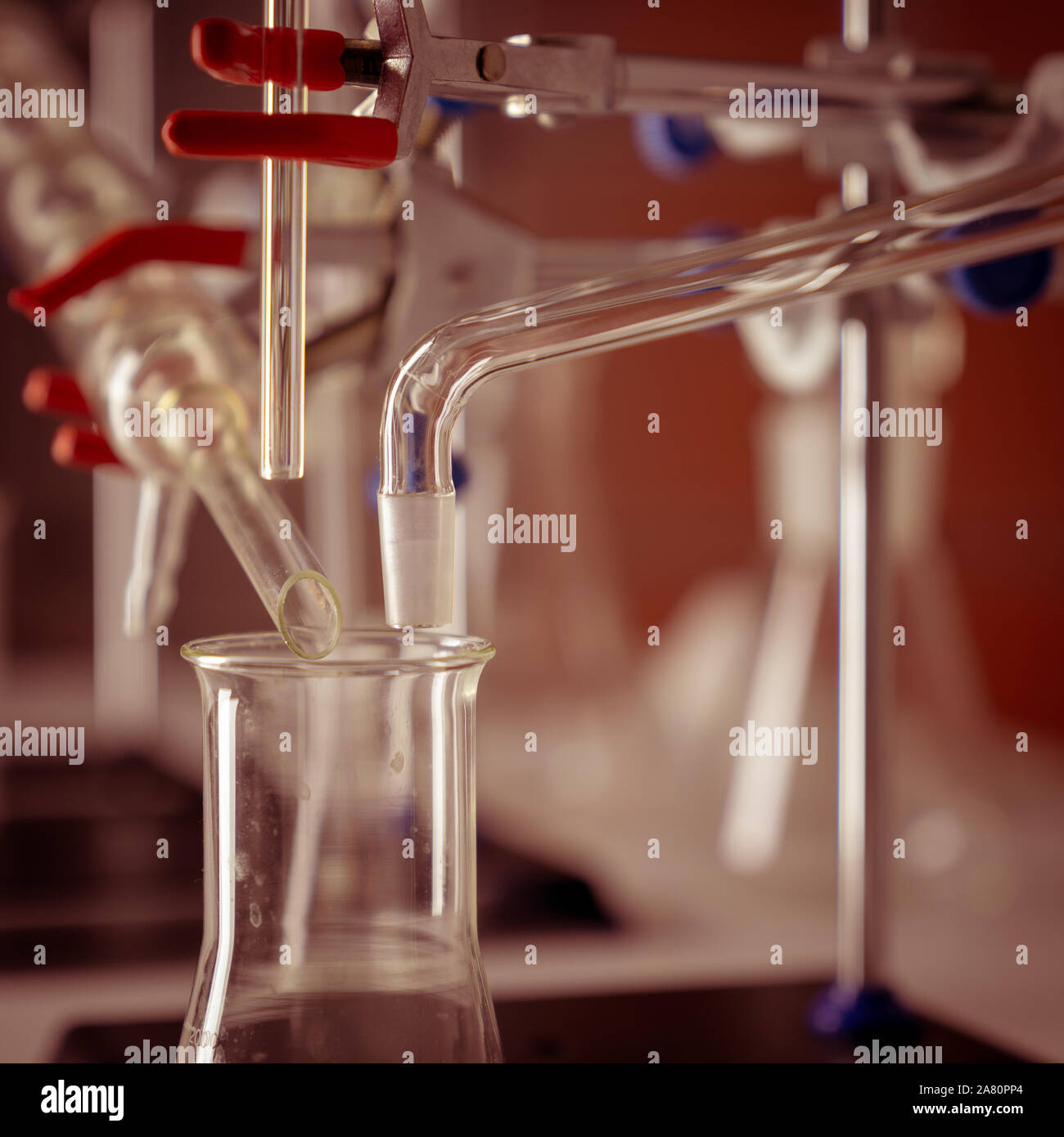 Glass instruments in the laboratory of chemical synthesis Stock Photo ...