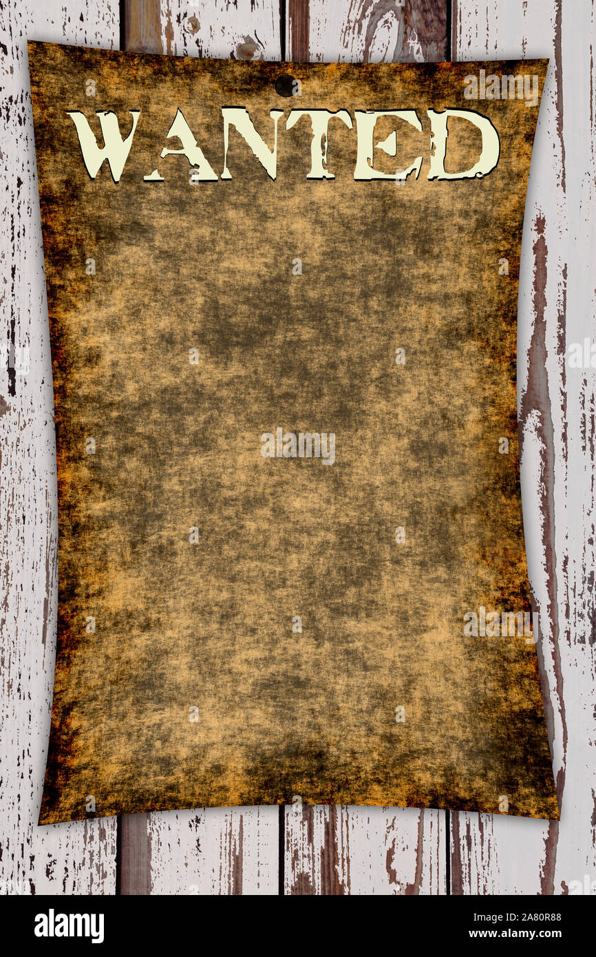 Wanted on vintage wood background Stock Photo - Alamy