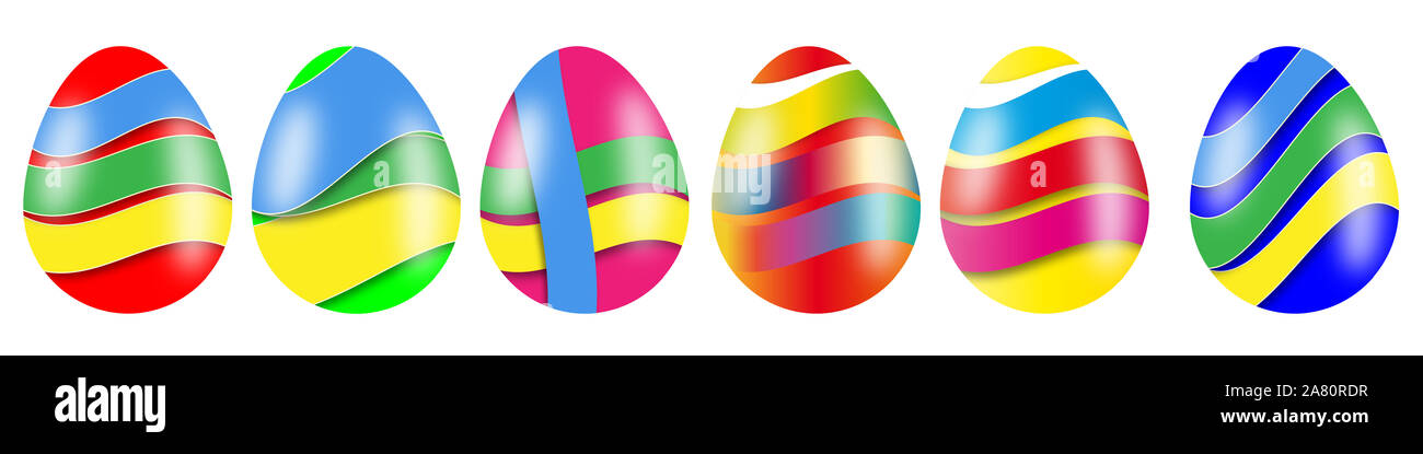 Colorful Easter egg with pattern and stripes banner isolated on white ...