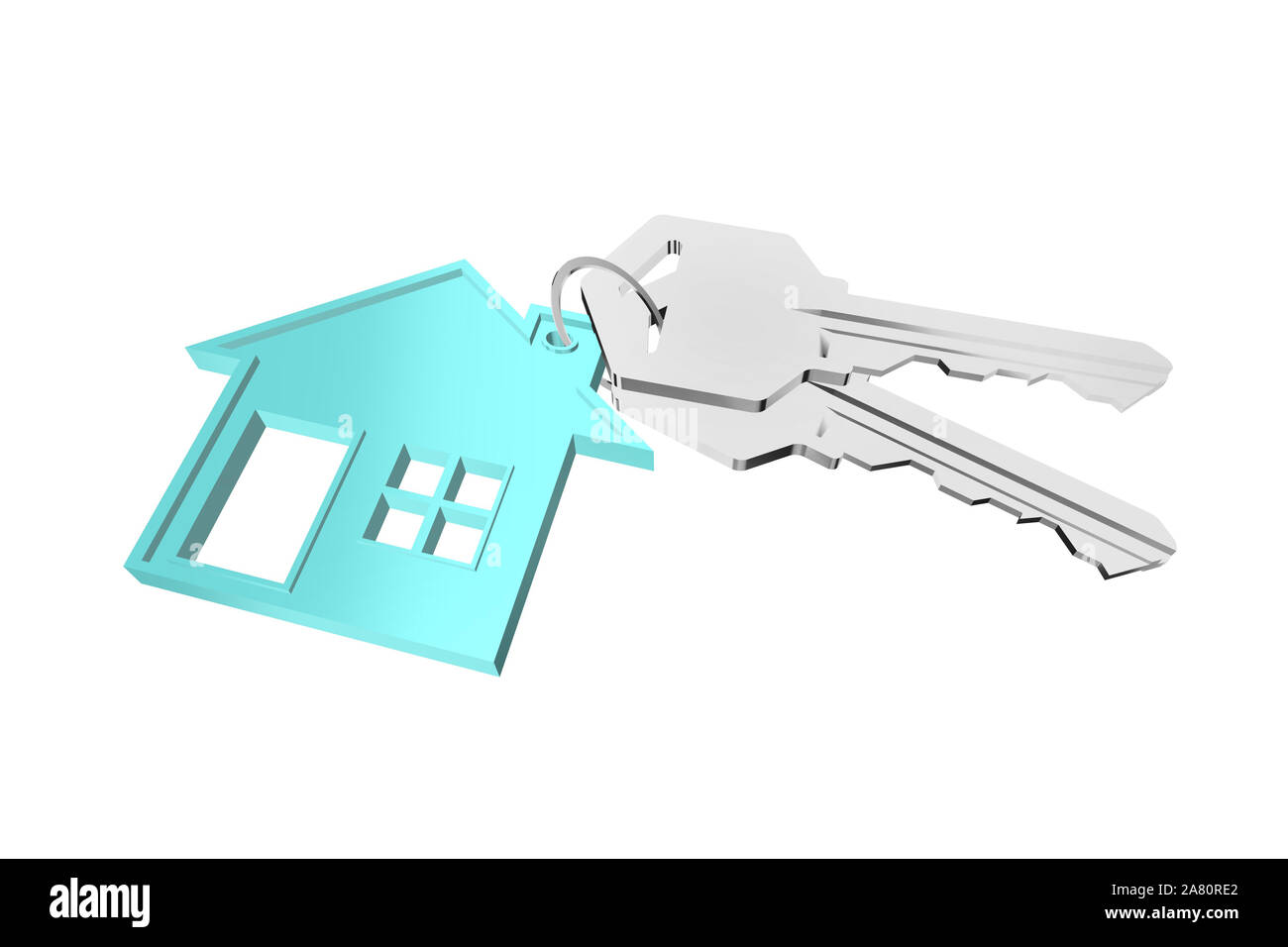 3D key ring with house hanger on white background Stock Photo - Alamy