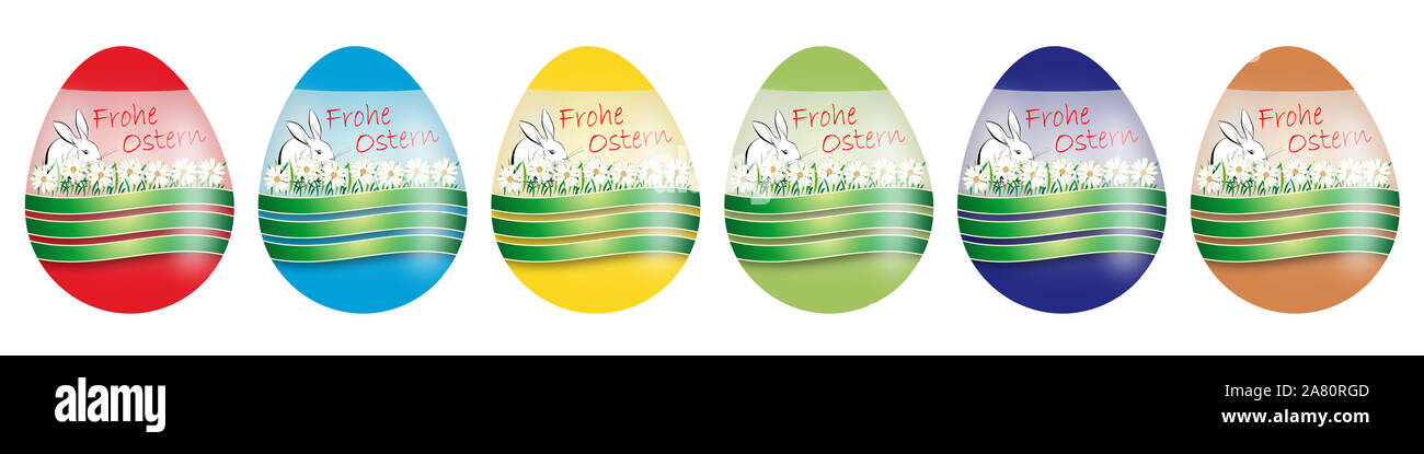 Colorful Easter egg with pattern and stripes banner isolated on white ...
