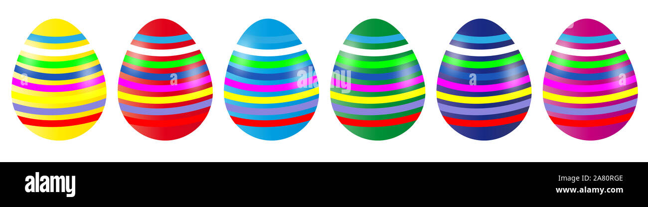 Colorful Easter egg with pattern and stripes banner isolated on white ...