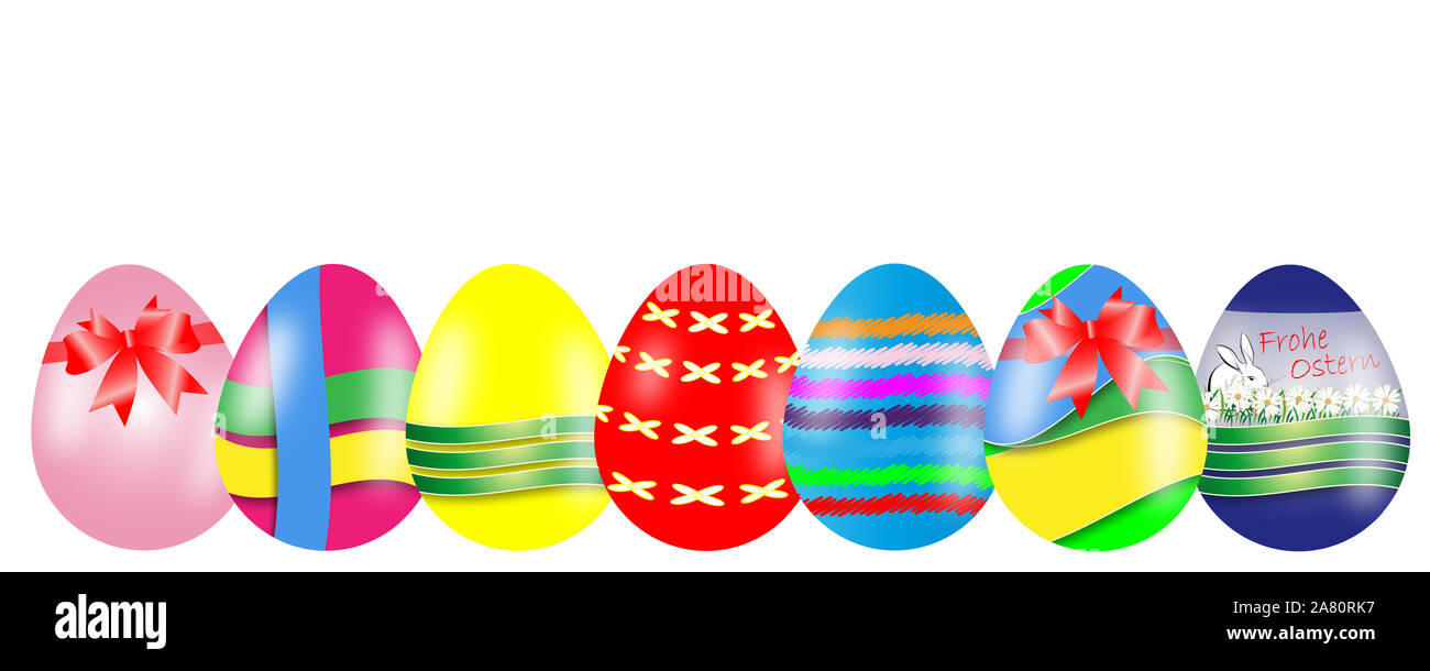 Colorful Easter egg with pattern and stripes banner isolated on white ...