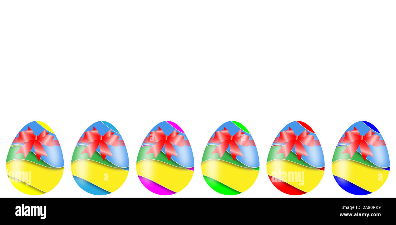 Colorful Easter egg with pattern and stripes banner isolated on white ...
