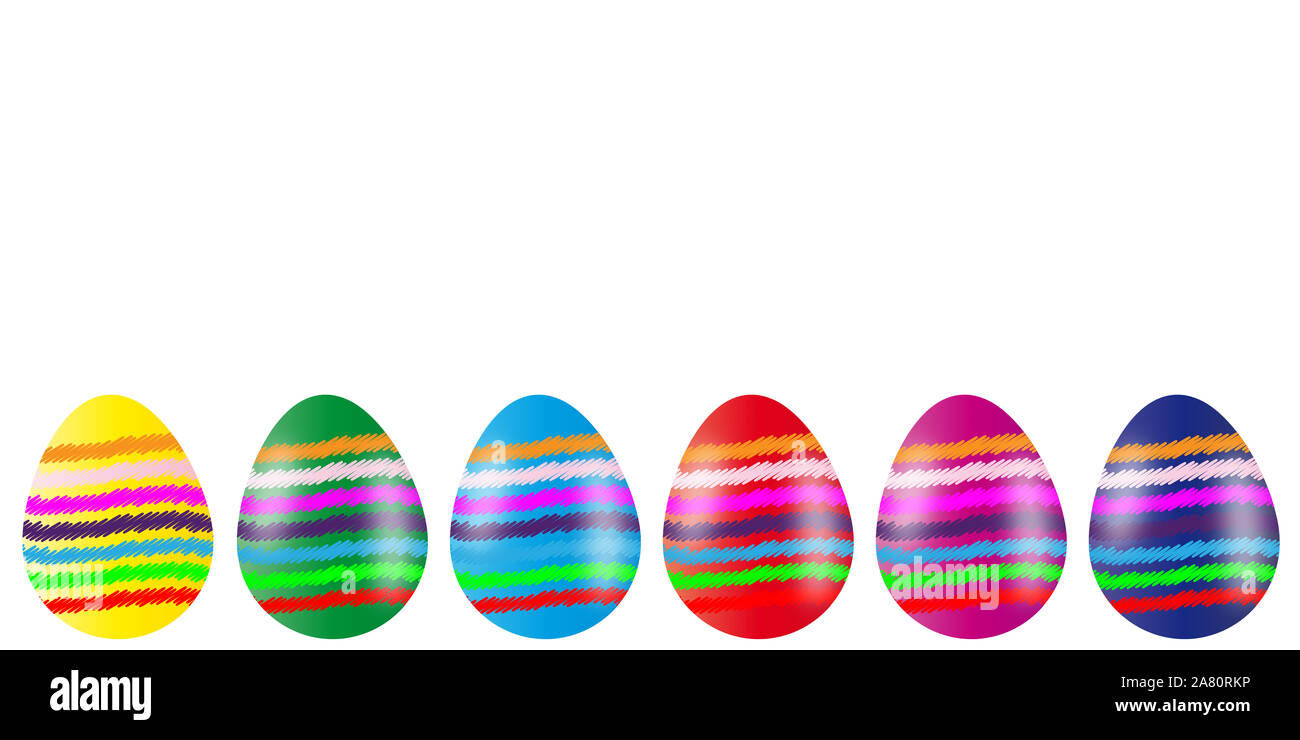 Colorful Easter egg with pattern and stripes banner isolated on white ...