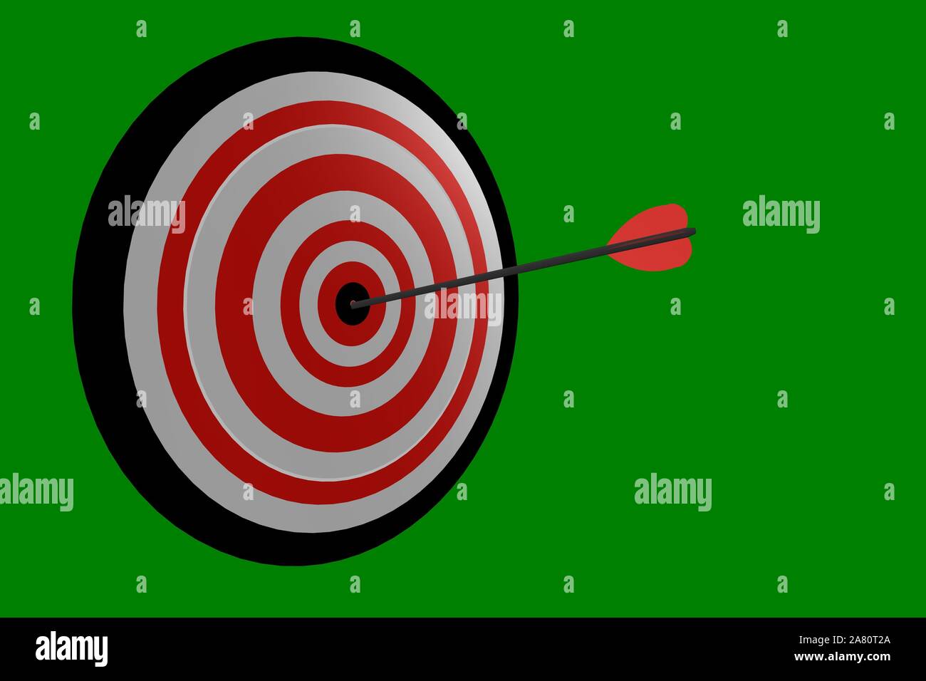 3D illustration targets with arrows isolated on green background Stock ...