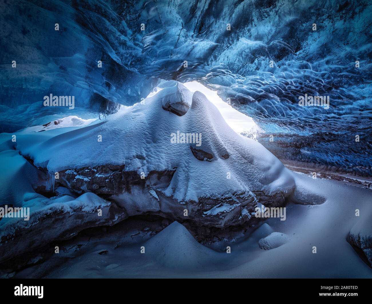 Ice cave in Vatnajokull Glacier, Iceland in Winter. Snow inside ...