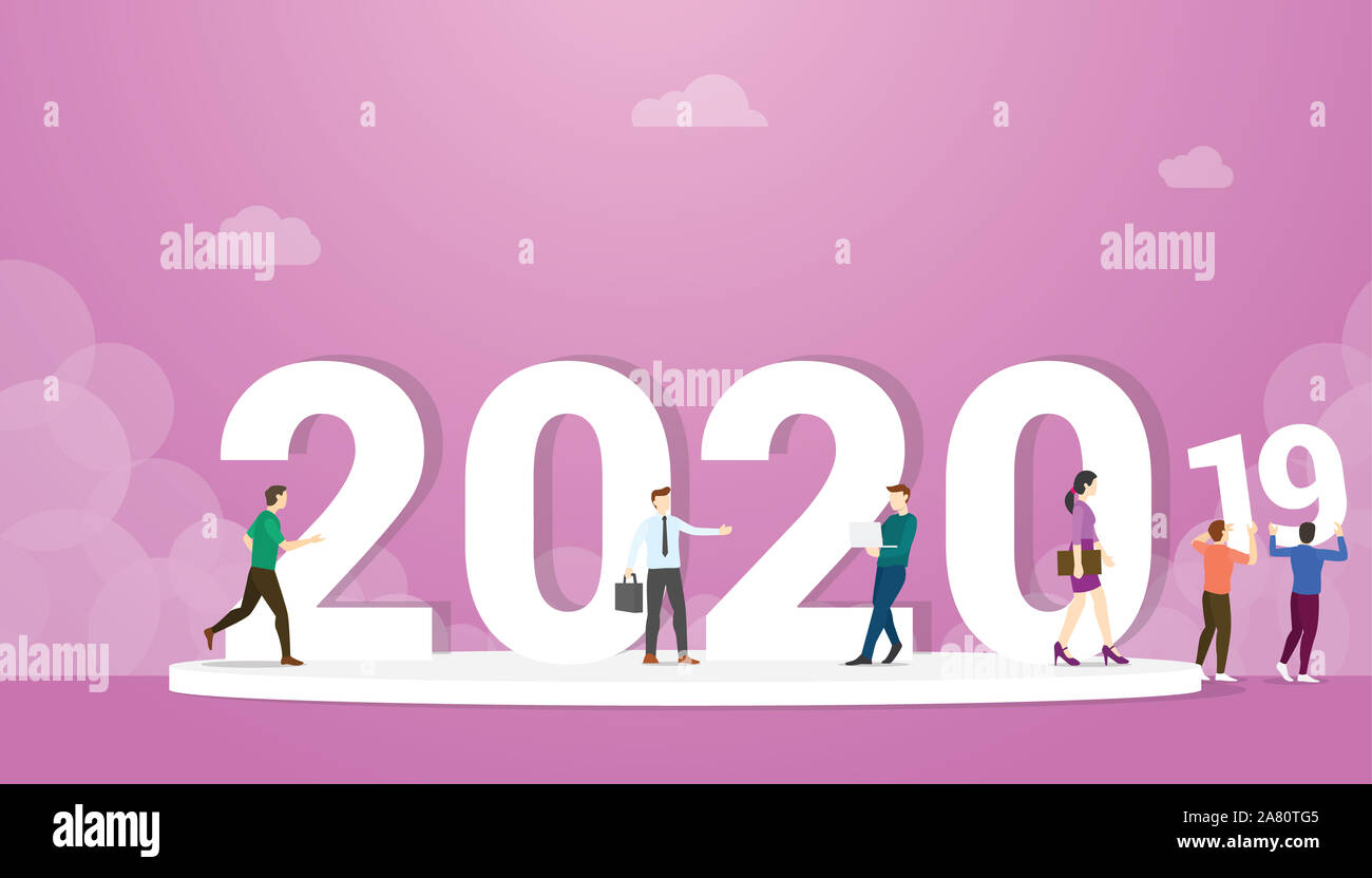 2020 new year change from 2019 with business man people standing with ...