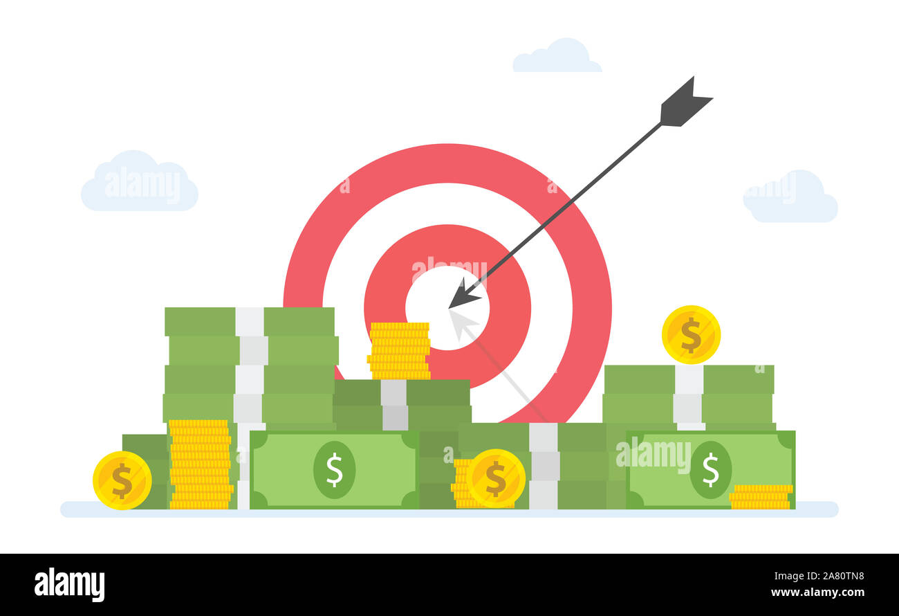 financial target goals with stack of cash money and gold coin - vector ...