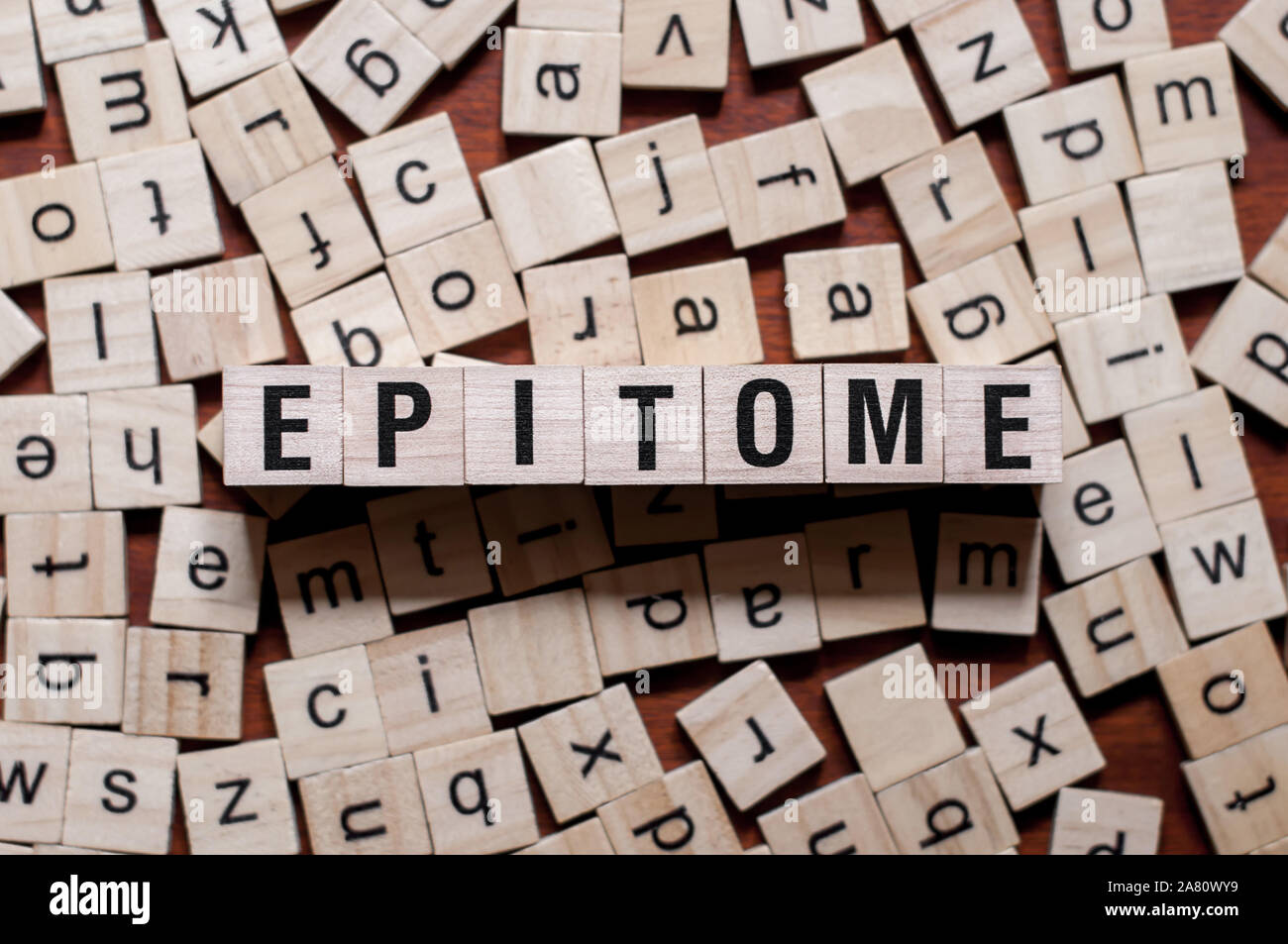 Epitome word concept on cubes for articles Stock Photo - Alamy