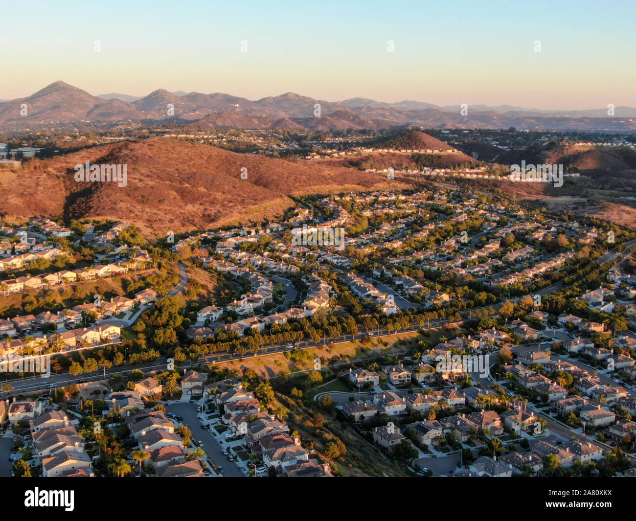 Aerial view of residential modern subdivision luxury house neighborhood ...