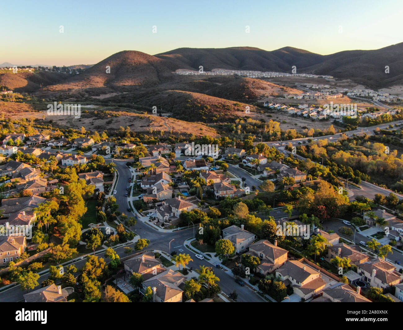 Aerial view of residential modern subdivision luxury house neighborhood ...