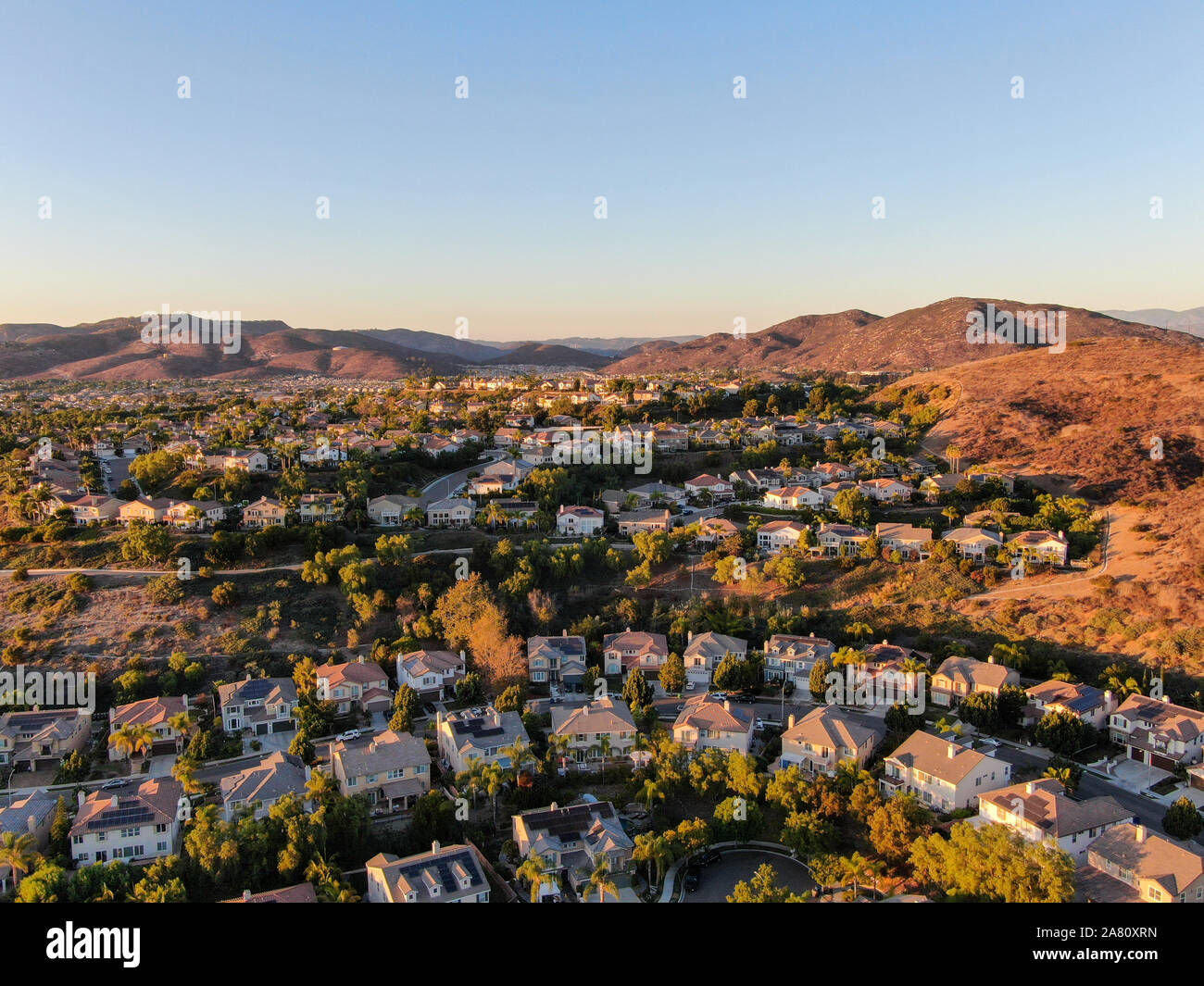 Aerial view of residential modern subdivision luxury house neighborhood ...