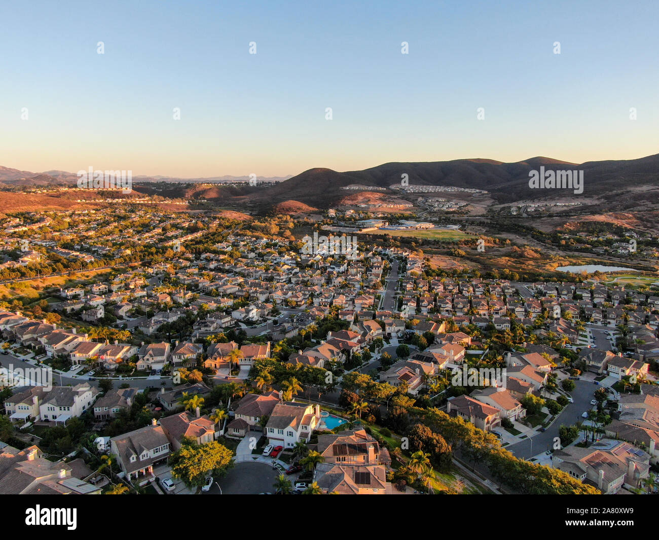 Aerial view of residential modern subdivision luxury house neighborhood ...