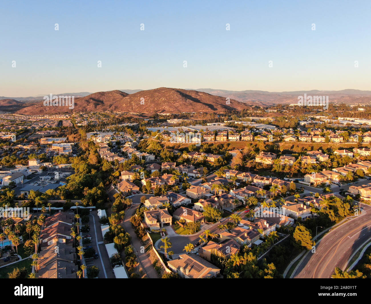 Aerial view of residential modern subdivision luxury house neighborhood ...