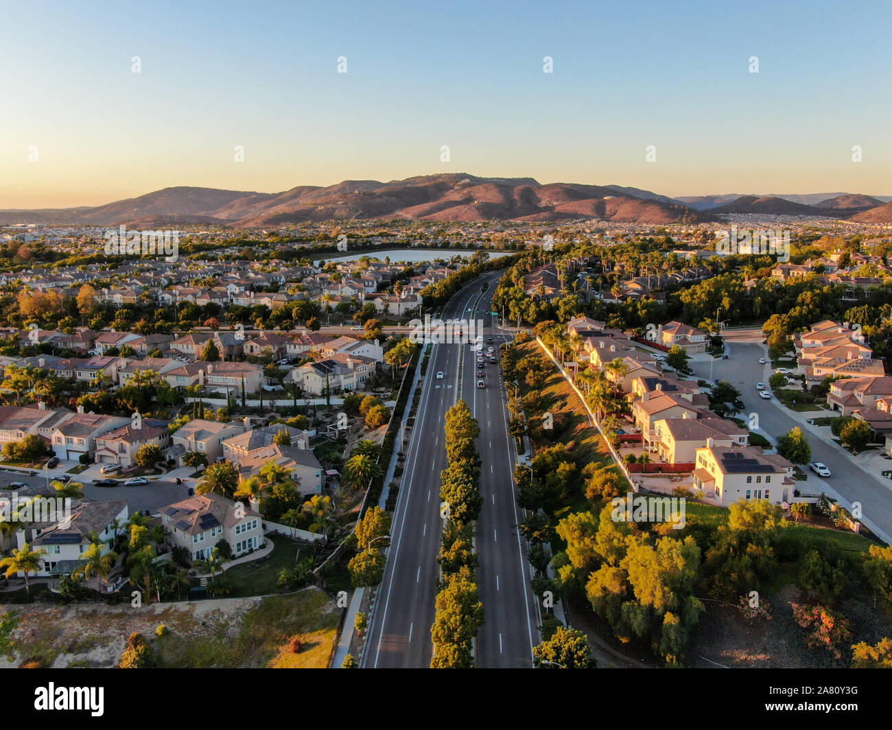 Aerial view of residential modern subdivision luxury house neighborhood ...