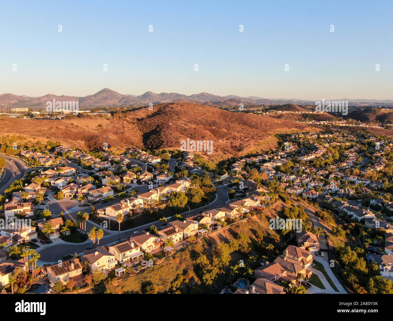 Aerial view of residential modern subdivision luxury house neighborhood ...