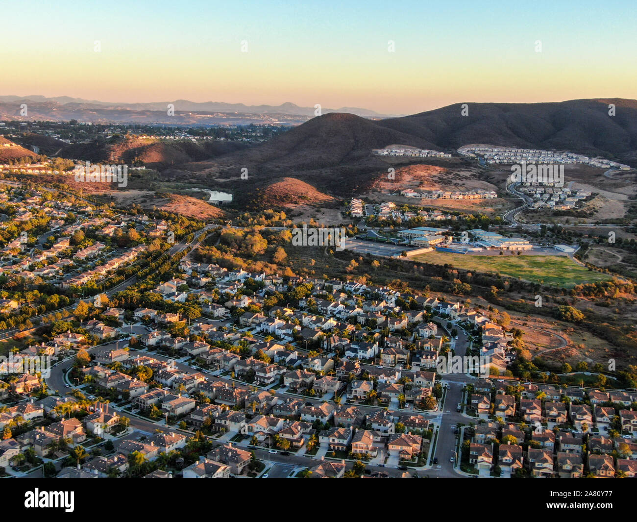 Aerial view of residential modern subdivision luxury house neighborhood ...