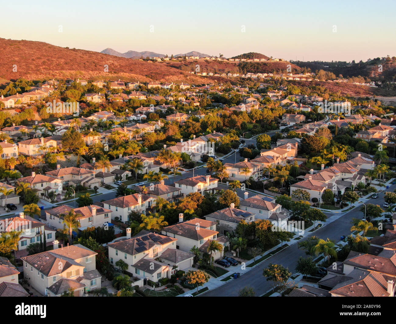 Aerial view of residential modern subdivision luxury house neighborhood ...