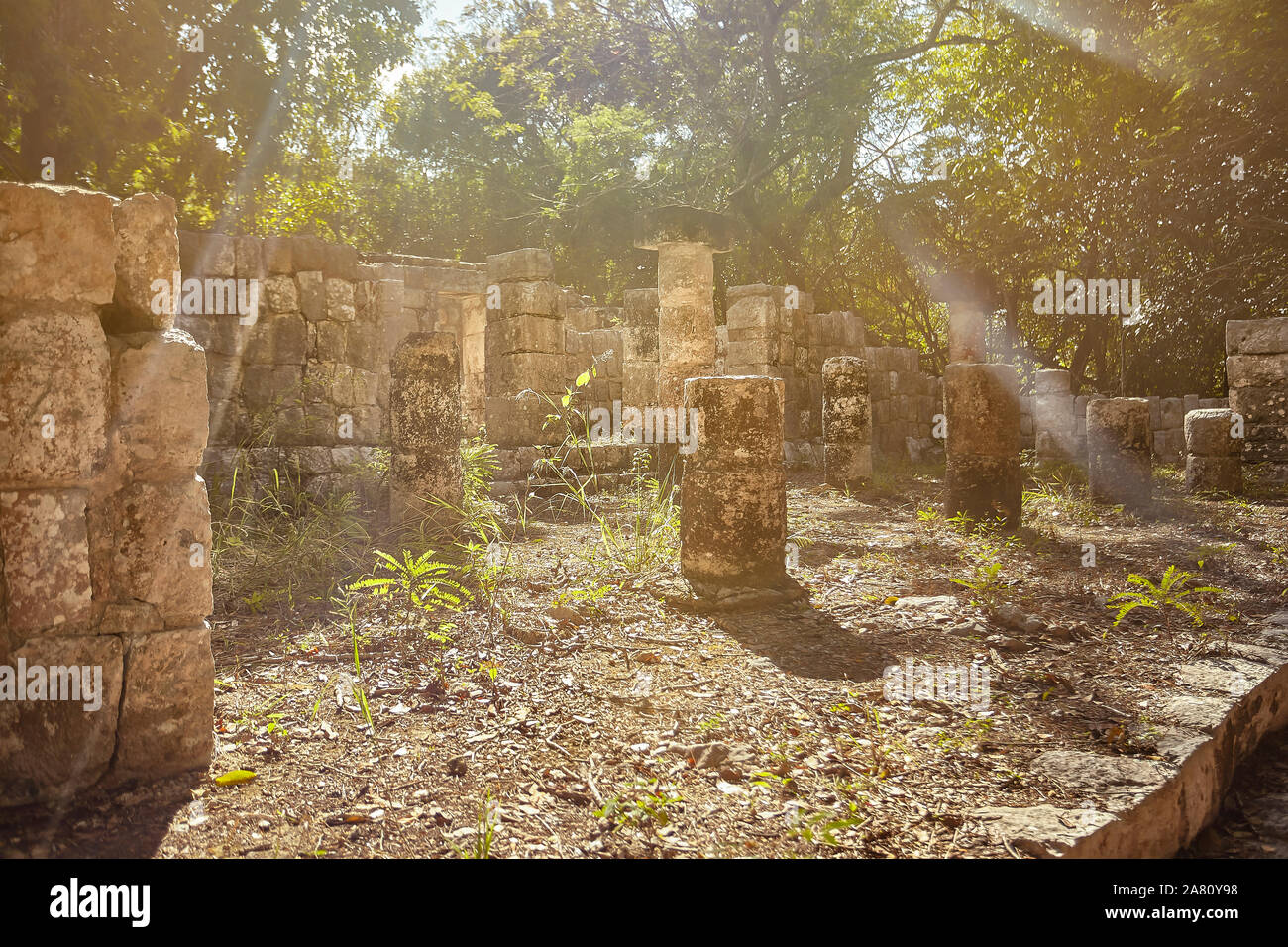 Mayan Columns and Sun Rays #2 Stock Photo - Alamy