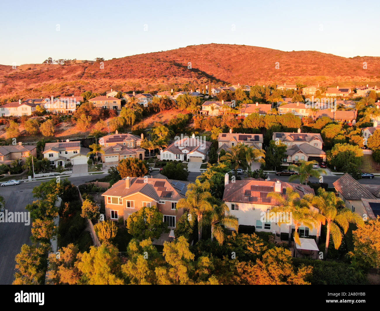 Aerial view of residential modern subdivision luxury house neighborhood ...