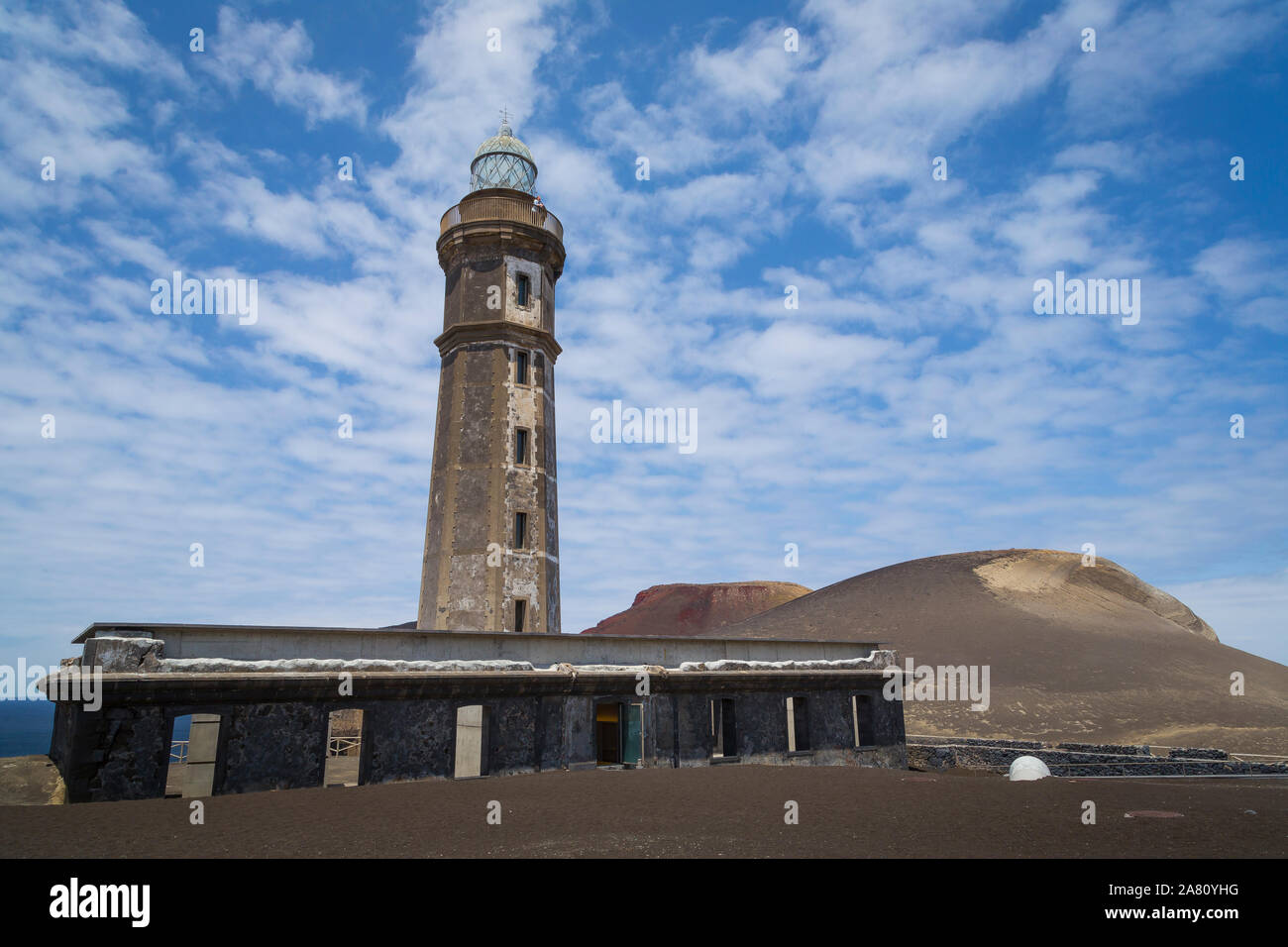 Buried lighthouse by Capelinhos volcano, erupted in 1958, in Faial ...
