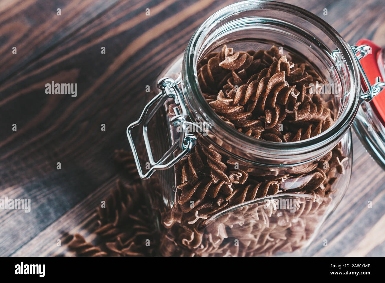 Glass jar with pasta - top view Stock Photo - Alamy
