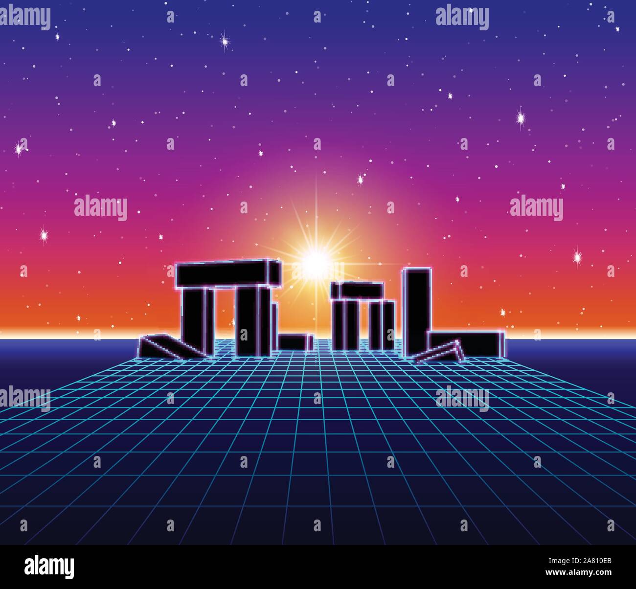 Neon landscape with 80s retro wave game style Stock Vector Image & Art ...