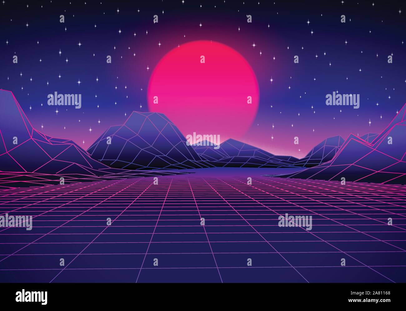 Retro futuristic landscape with sun and shiny grid Stock Vector Image ...