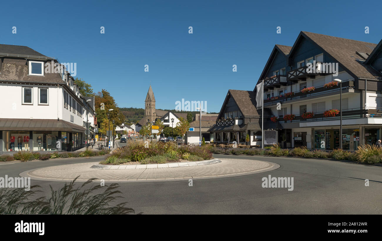 The city of Olsberg photographed from the market. New traffic circle ...