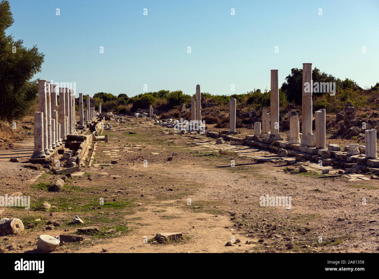 Ruins of the ancient city of Side and the Amphitheatre photo with the ...