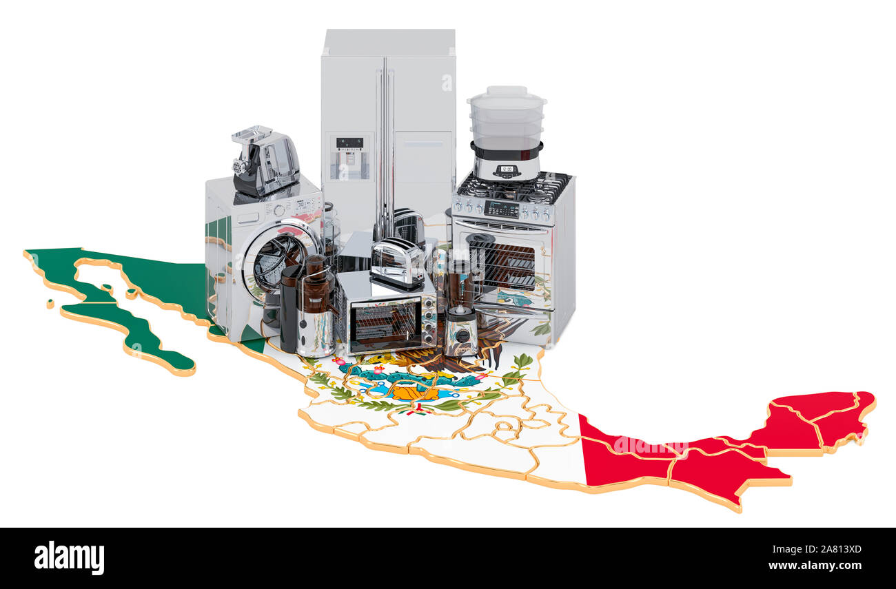 Kitchen and household appliance on the map of Mexico. Production ...
